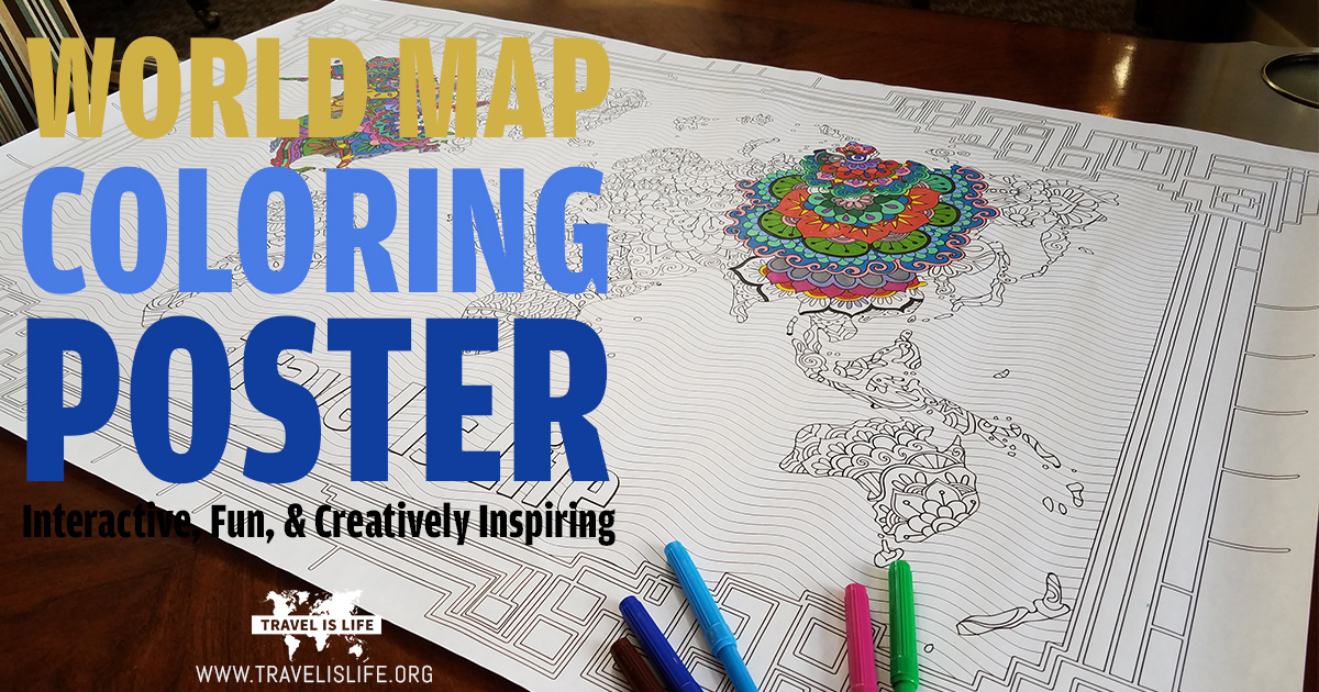 World Map Coloring Poster by Travel is Life